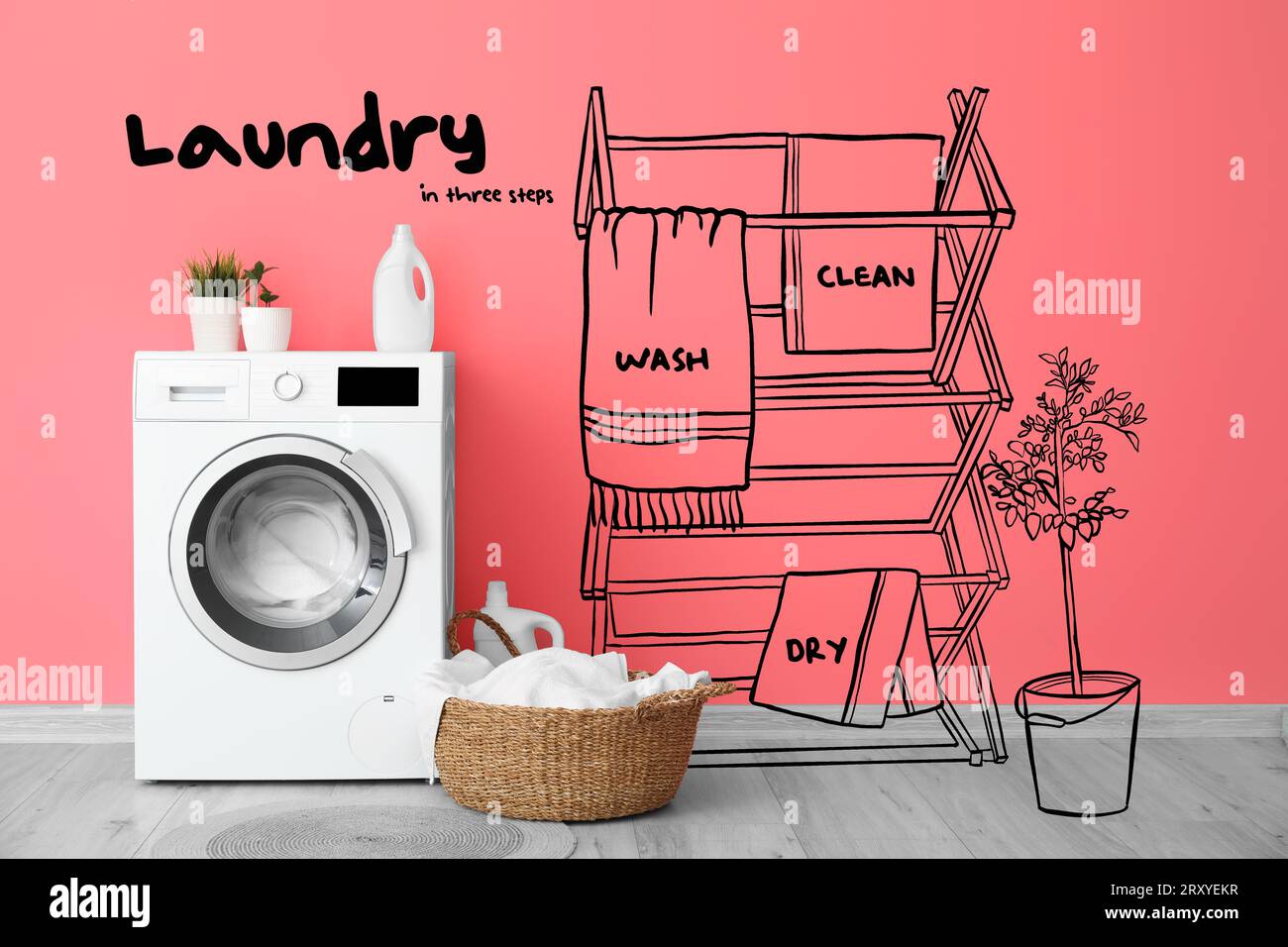Modern washing machine in new interior of laundry Stock Photo - Alamy