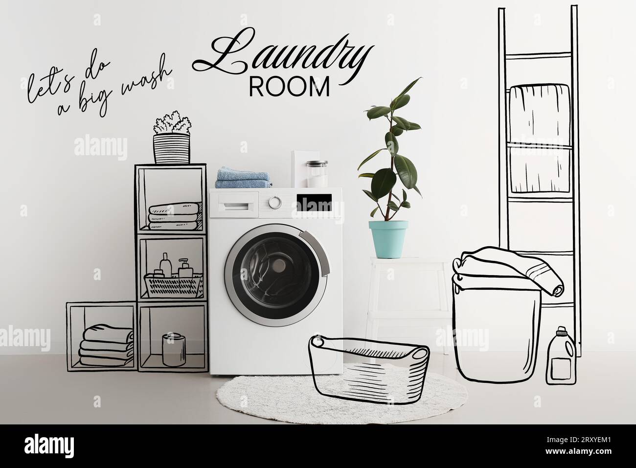 Modern washing machine in new interior of laundry Stock Photo - Alamy