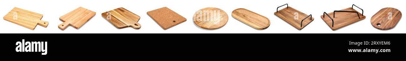 Set of many wooden boards on white background Stock Photo - Alamy