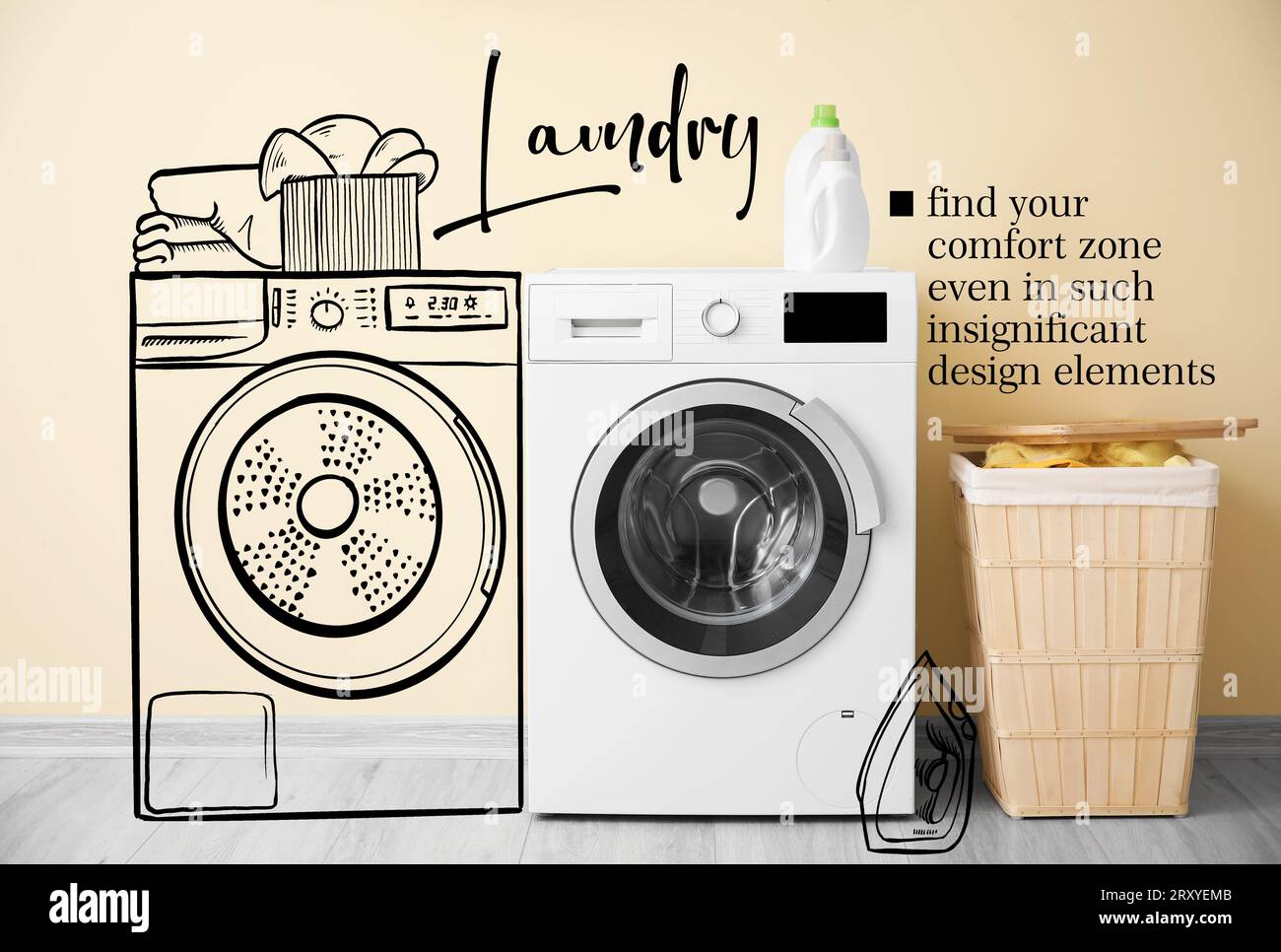 Modern washing machine in new interior of laundry Stock Photo - Alamy
