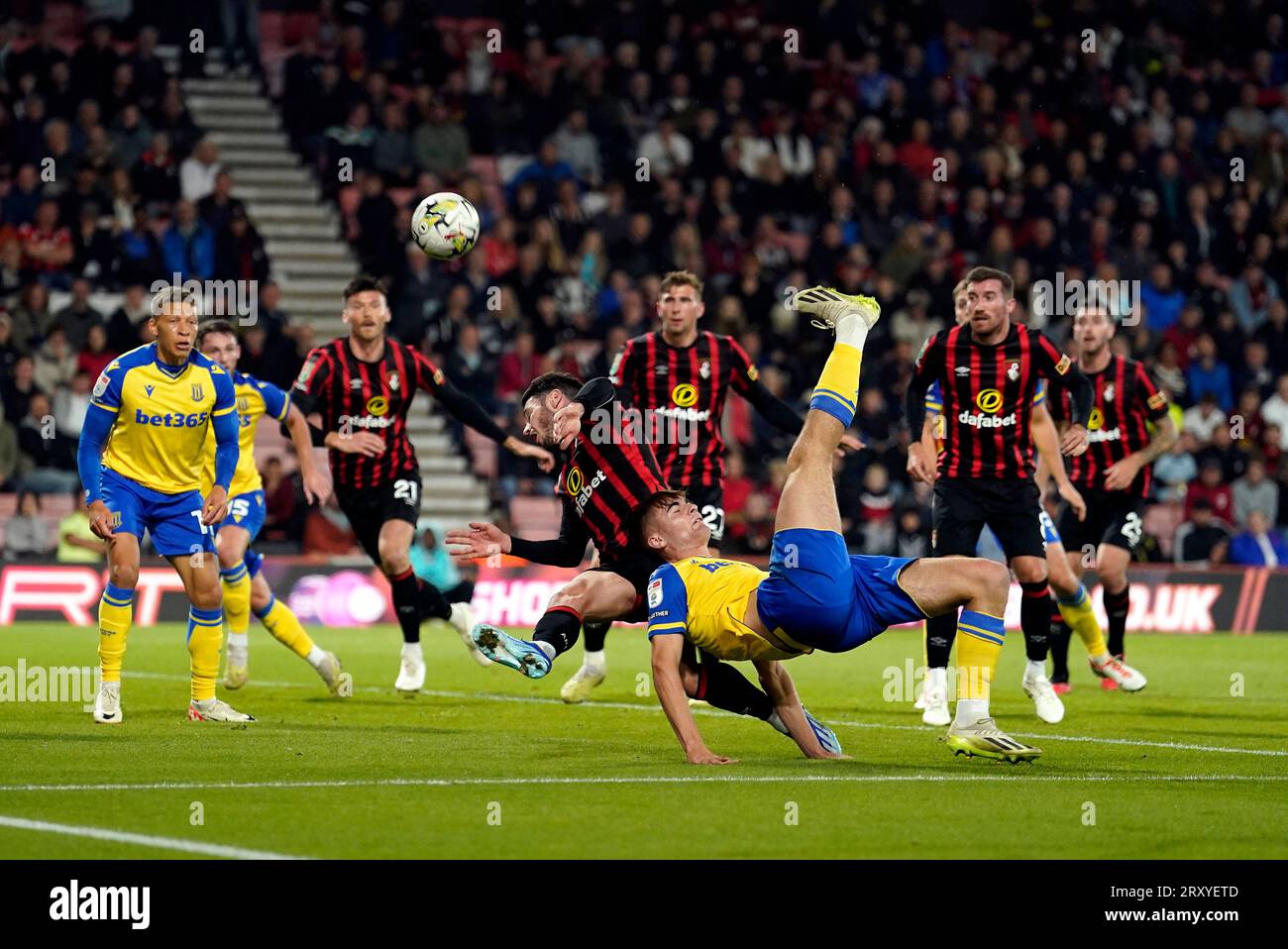 Stoke City's Nathan Lowe attempts an over head kick at goal during the ...
