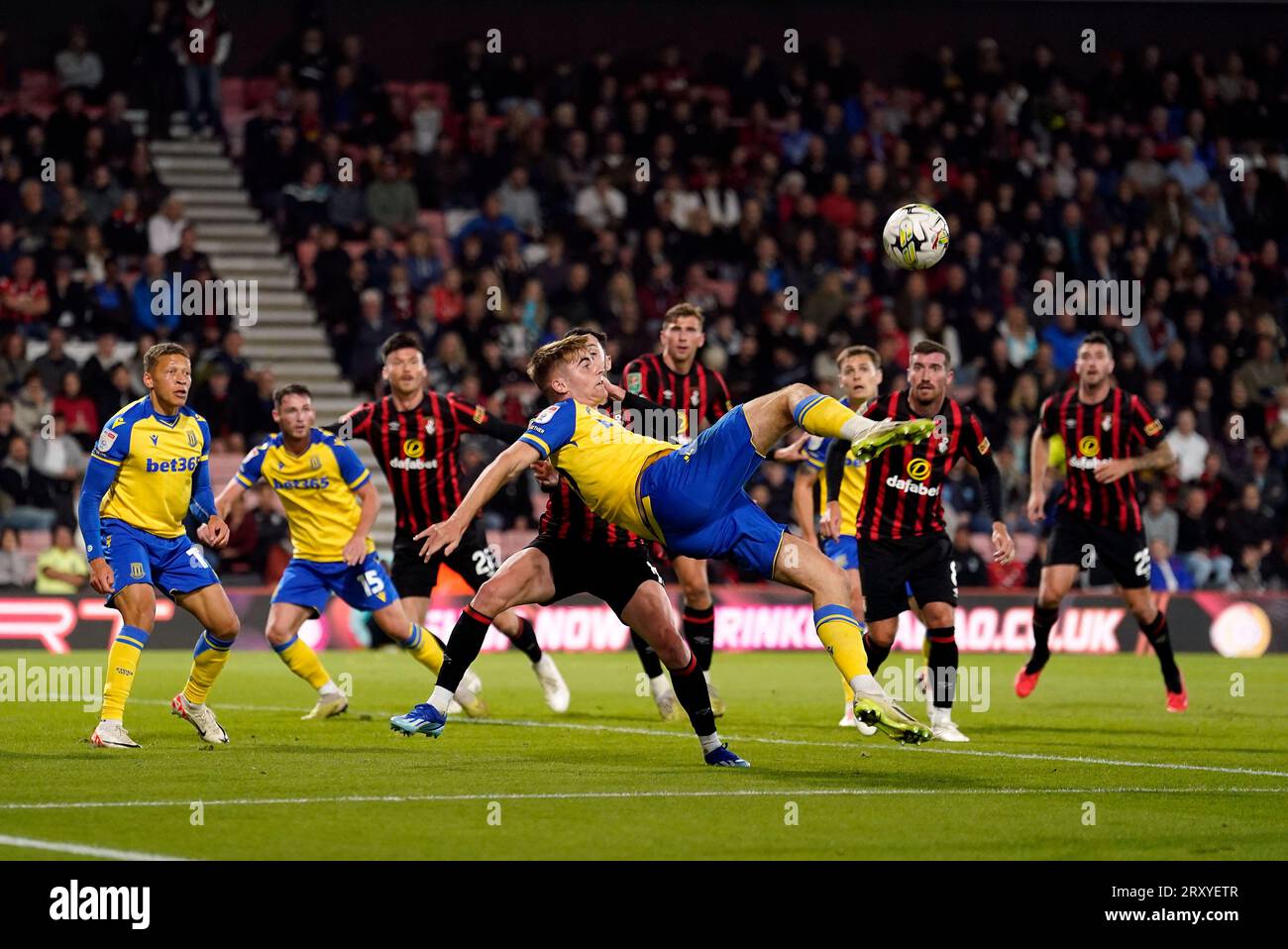 Stoke City's Nathan Lowe attempts an over head kick at goal during the ...