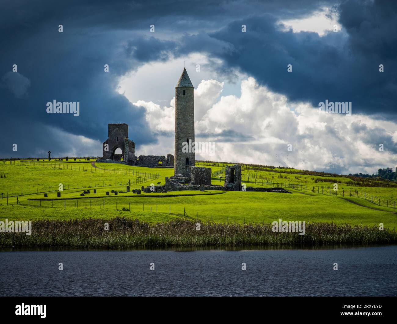 The ruins of a monastic at Devenish Island Stock Photo - Alamy