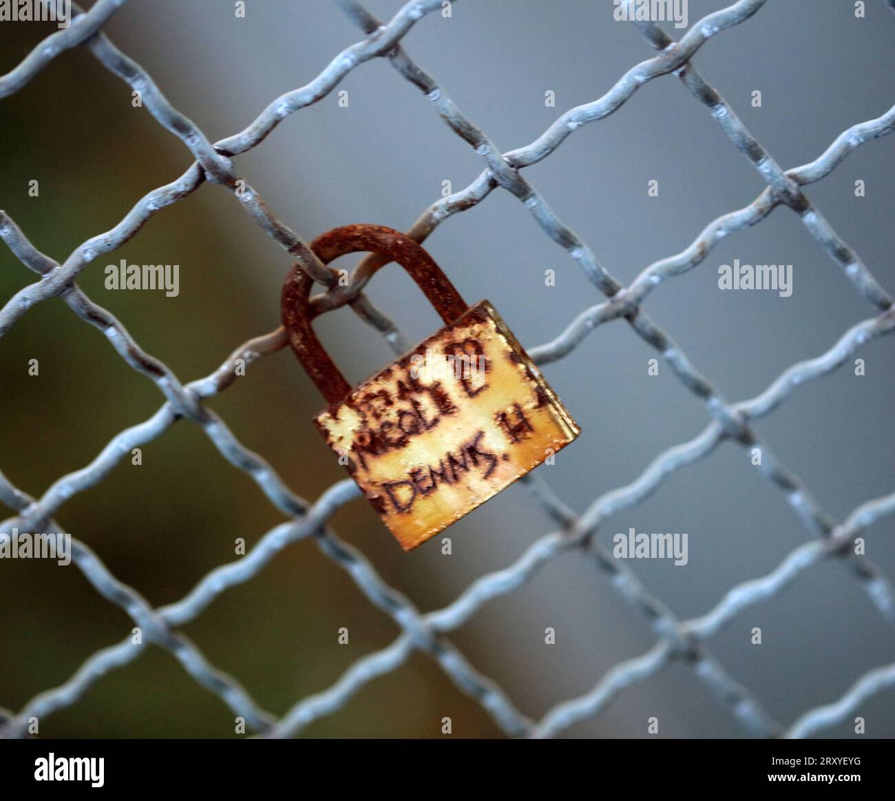 Old and new locks with names and dates written on them couples ...