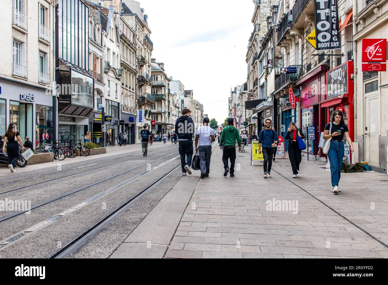 Reims, France - September 26, 2023 People wandering in the street of ...