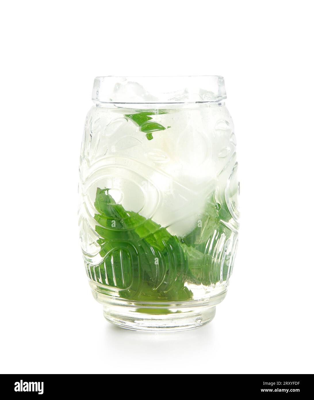Glass of fresh icy mint tea isolated on white background Stock Photo ...