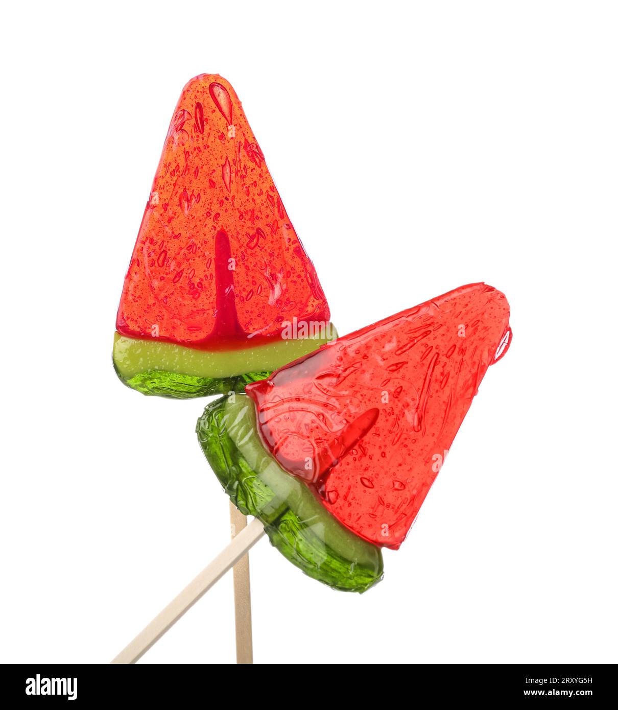 Lollipops in shape of watermelon slice on white background Stock Photo ...