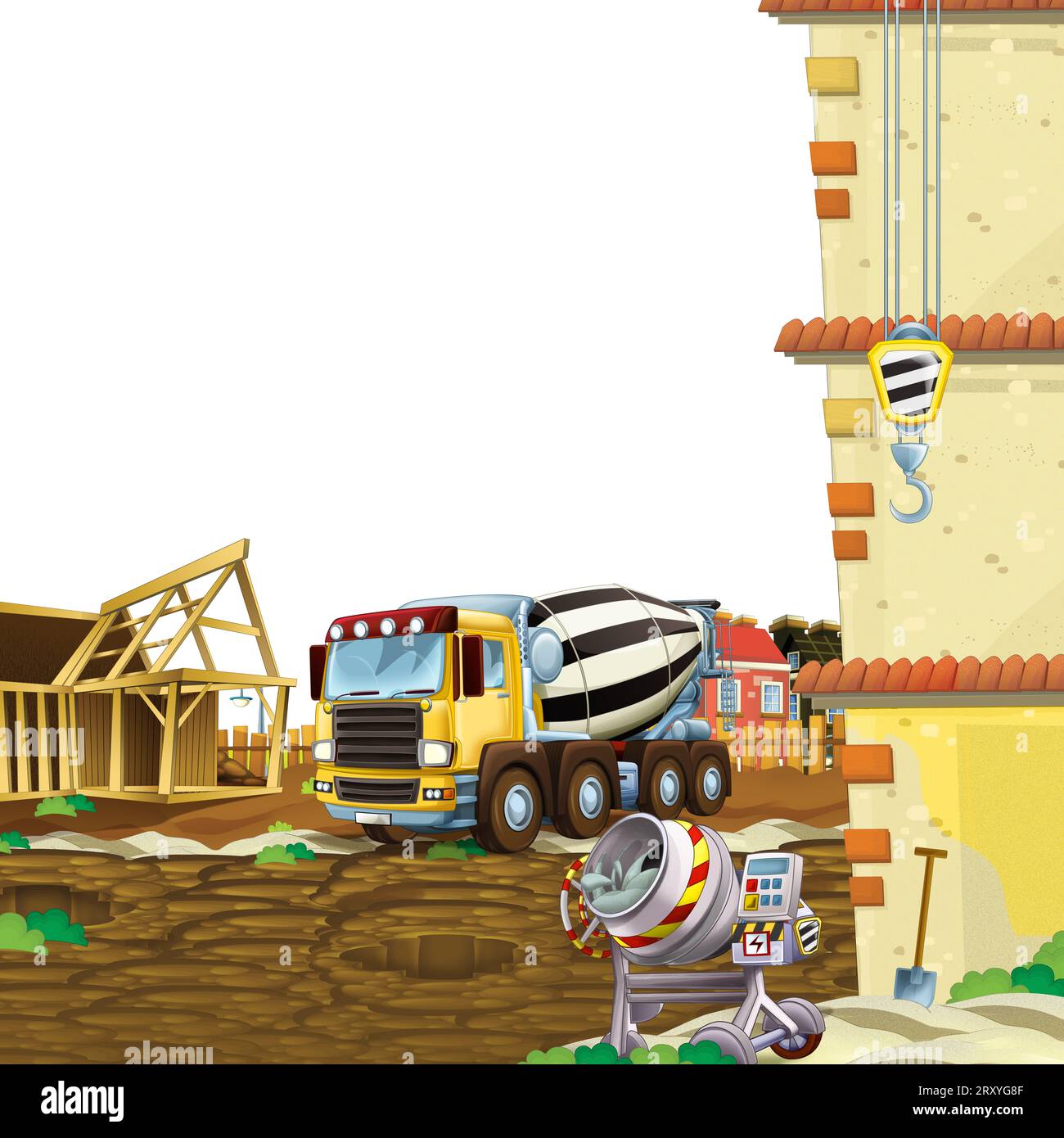 cartoon scene with construction site with car vehicle working in the ...