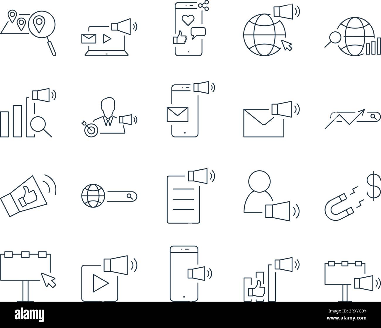 Marketing Icons Set. Advertising, Promotion, Campaign, Media. Editable ...