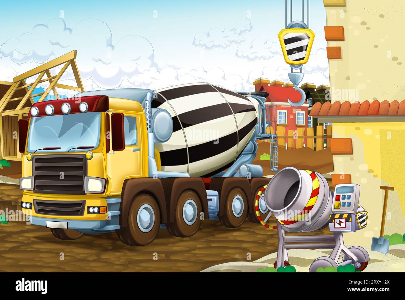 cartoon scene with construction site with car vehicle working in the ...