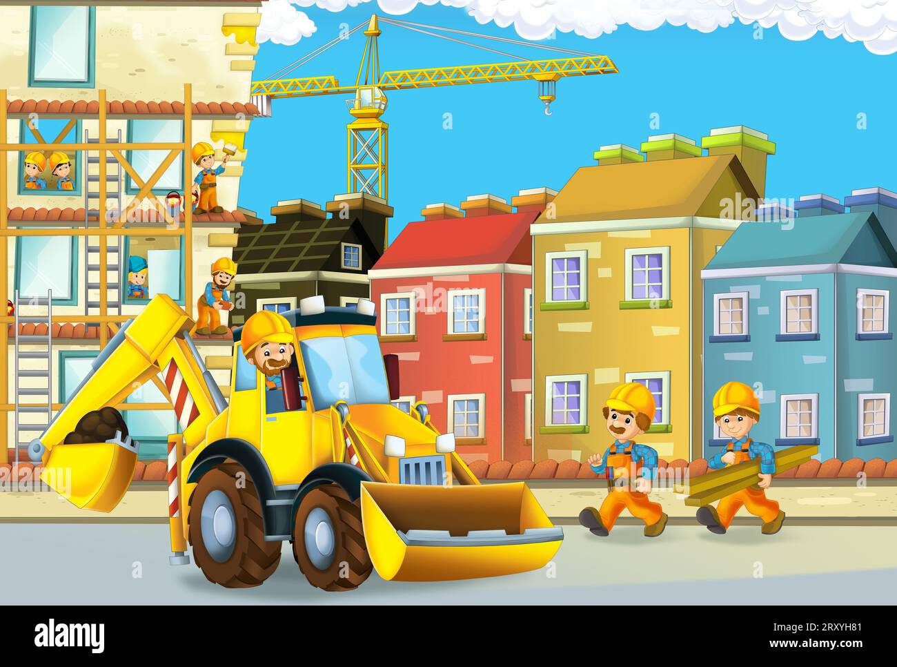 cartoon scene with construction site with car vehicle working in the ...