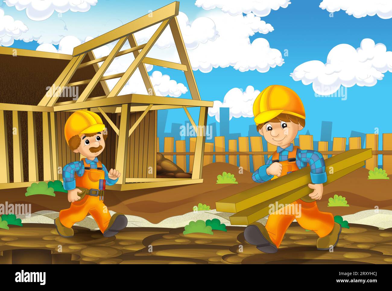 Cartoon construction man smiling hi-res stock photography and images - Alamy