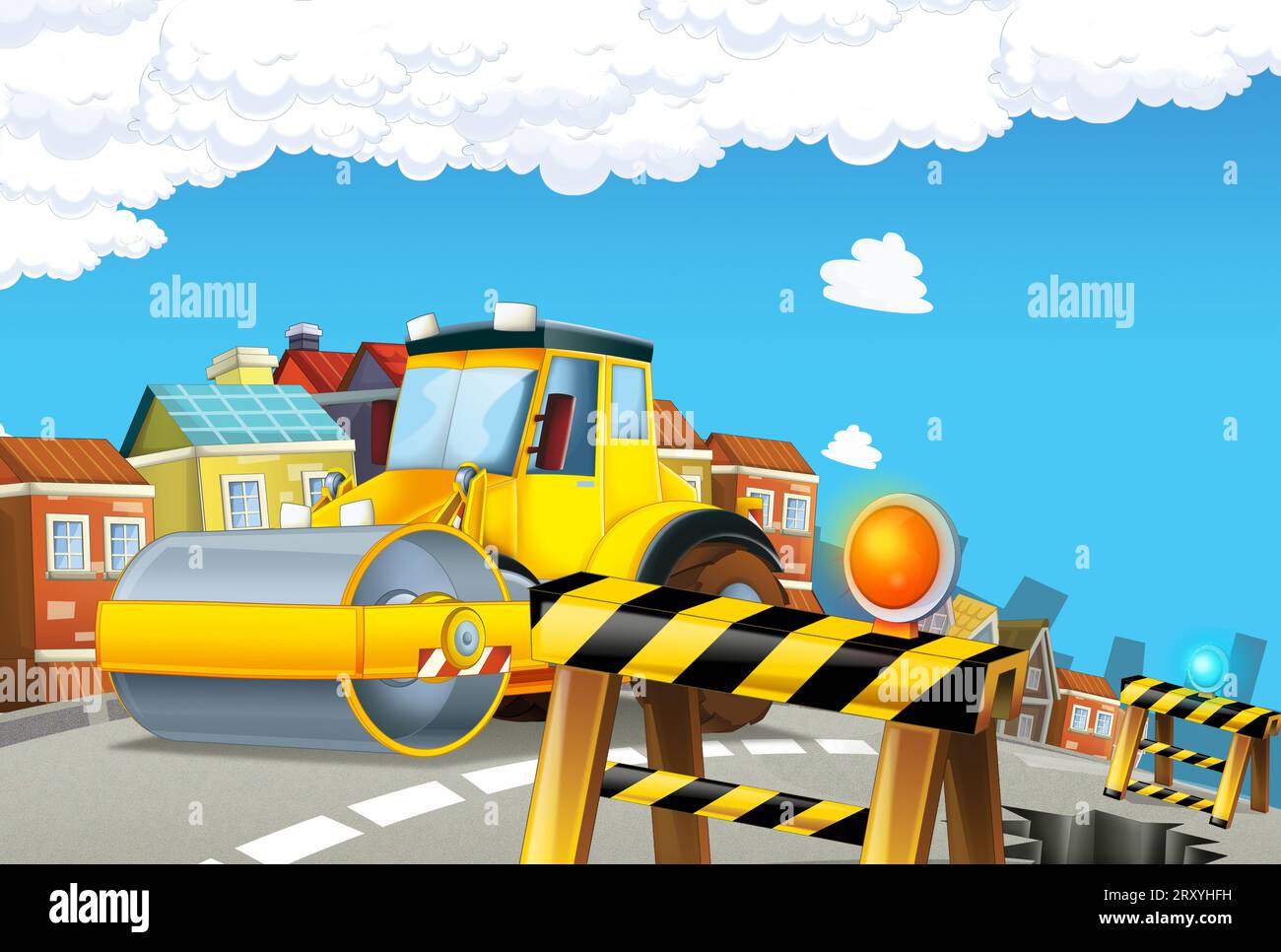 cartoon scene with construction site with car vehicle working in the ...