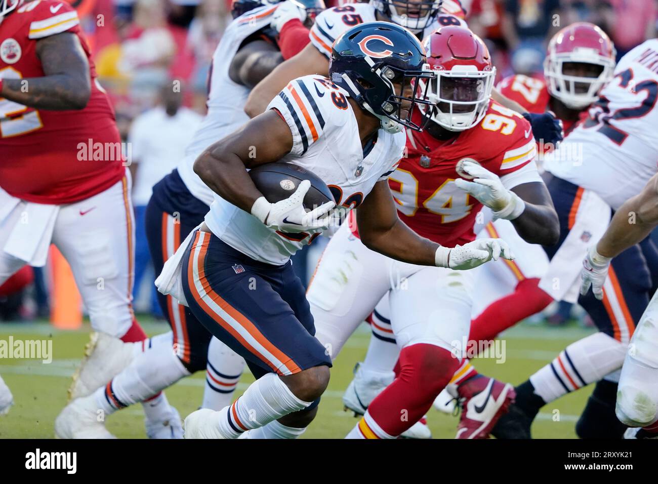 Chicago Bears running back Roschon Johnson (23) runs against the Kansas ...
