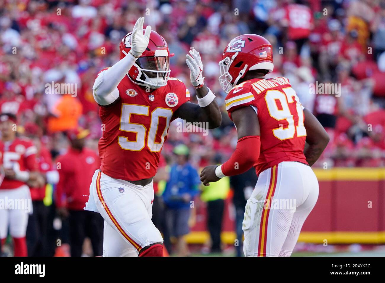 Kansas City Chiefs linebacker Willie Gay (50) enters a game against the Chicago Bears Sunday ...