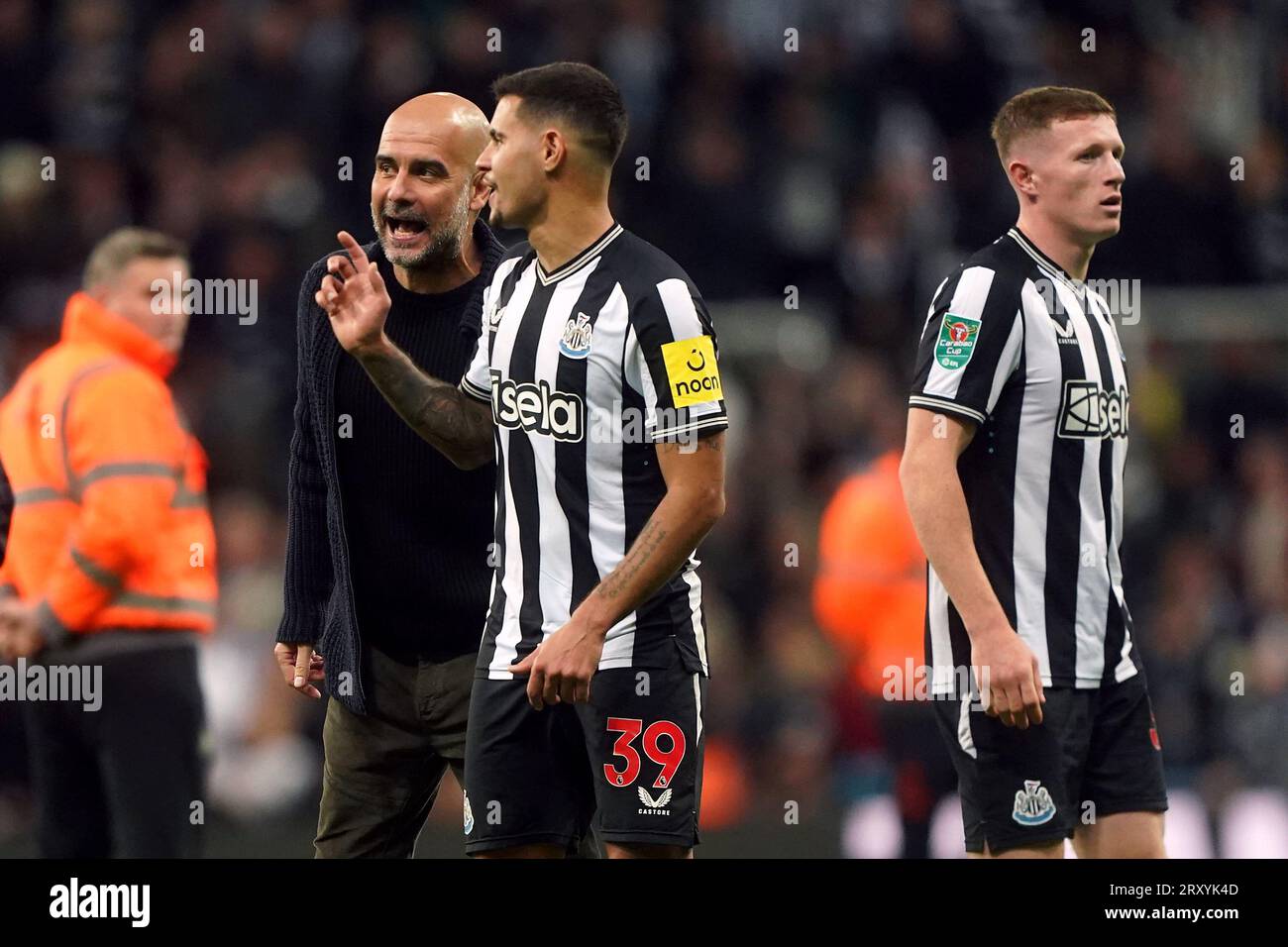 Manchester City manager Pep Guardiola and Newcastle United's Bruno ...