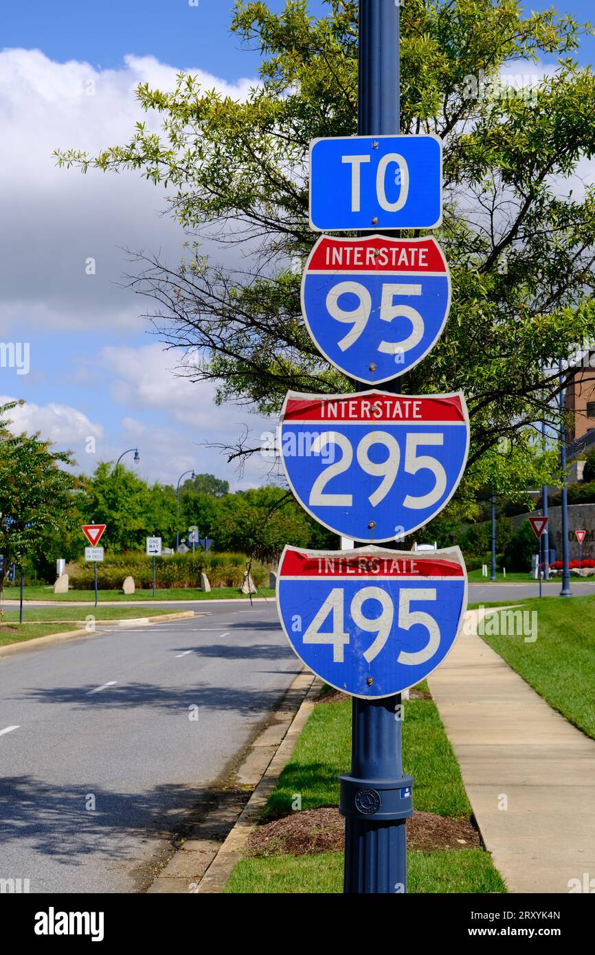 Highway signs to Interstates 95, 295, and 495 near Washington, DC Stock ...