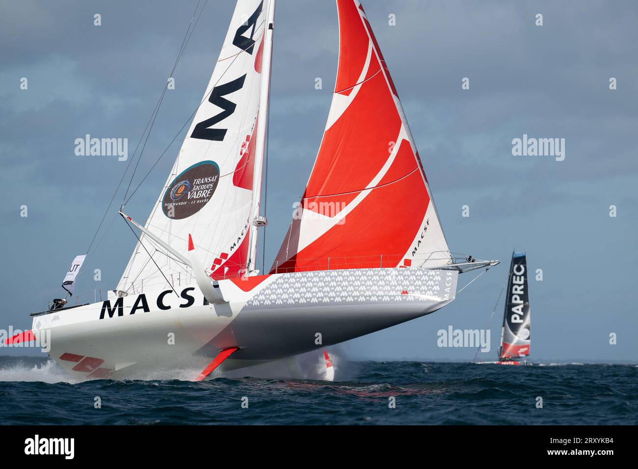 French skipper Isabelle Joschke and Alain Gautier sail their Imoca ...