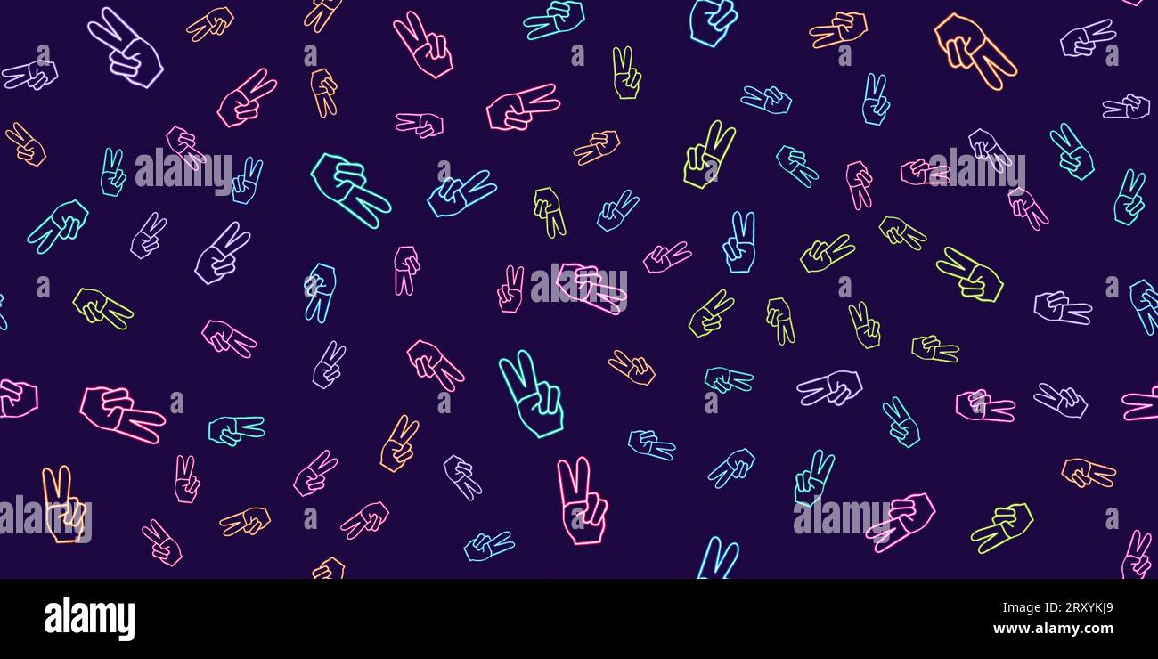 Seamless pattern Peace Sign Hand glowing desktop icon, neon sticker ...