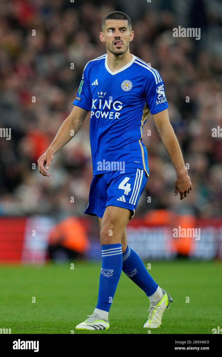 Conor Coady #4 of Leicester City during the Carabao Cup Third Round ...
