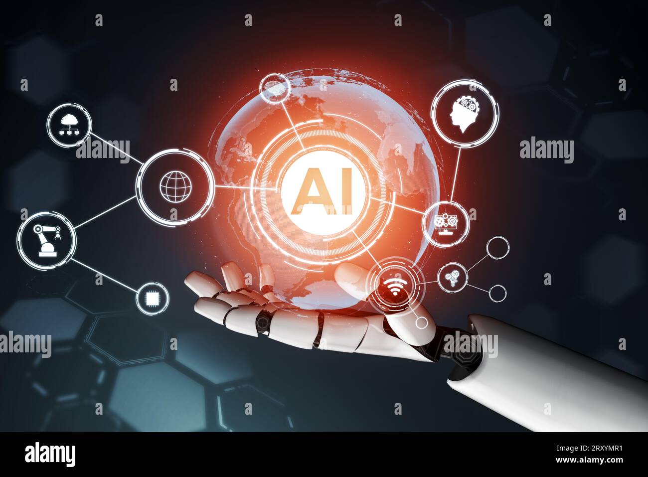 3D Rendering Futuristic robot technology development, artificial intelligence AI, and machine ...