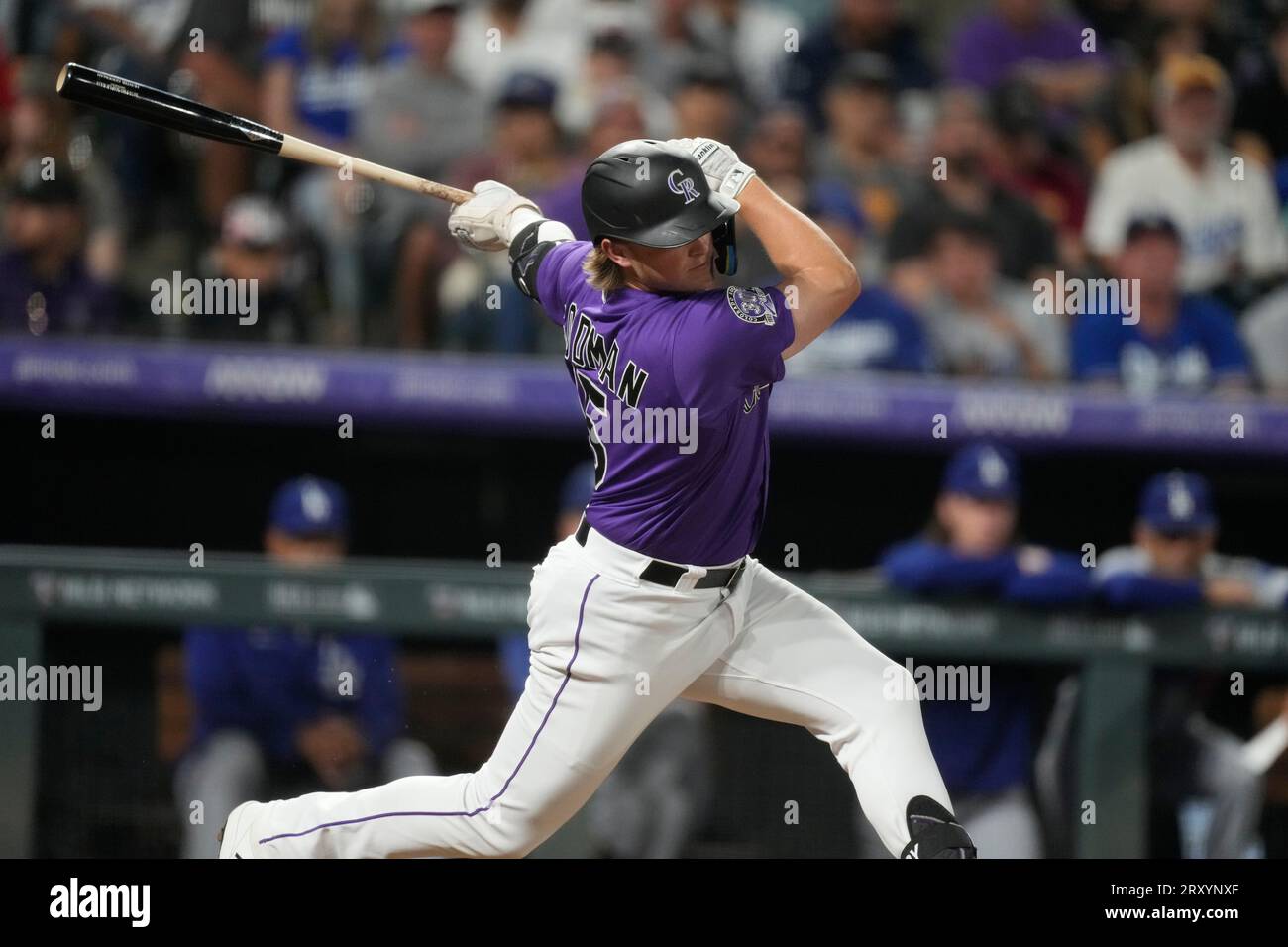 Colorado Rockies first baseman Hunter Goodman (15) in the fifth inning ...