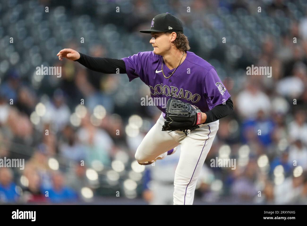 Colorado Rockies starting pitcher Ryan Feltner (18) in the first inning ...
