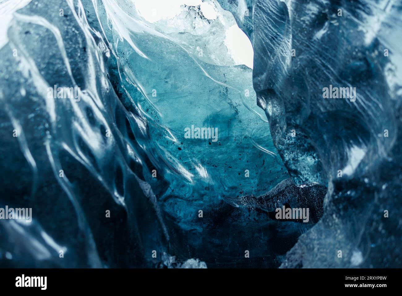 Massive ice chucks inside crevasse used for glacier hiking, vatnajokull ...