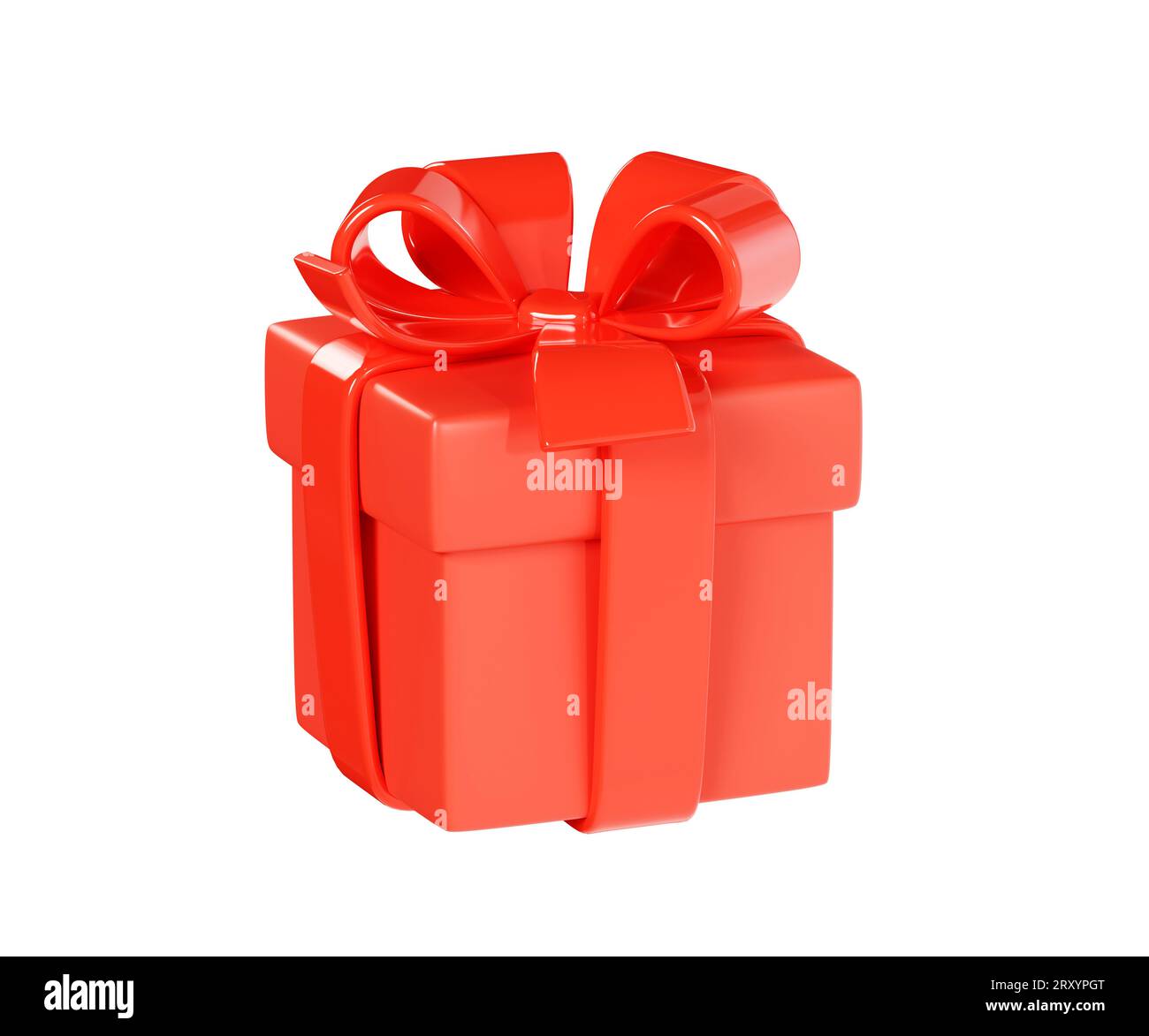 Red closed gift box with glossy ribbon and bow 3d render illustration ...