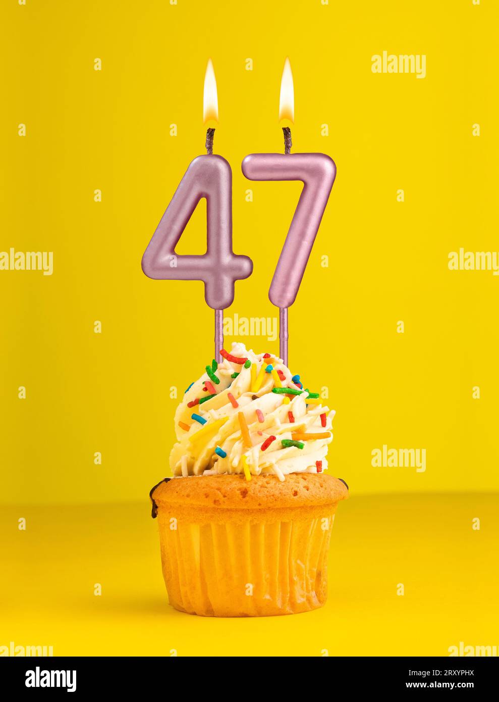 Birthday candle number 47 - Invitation card with yellow background ...