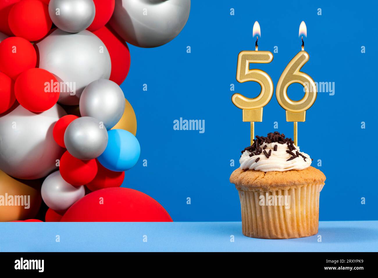 Birthday card with balloons - Candle number 56 Stock Photo - Alamy
