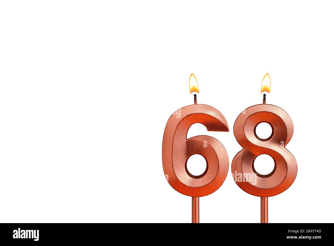 Burning candle number 68 for birthday on white background Stock Photo ...
