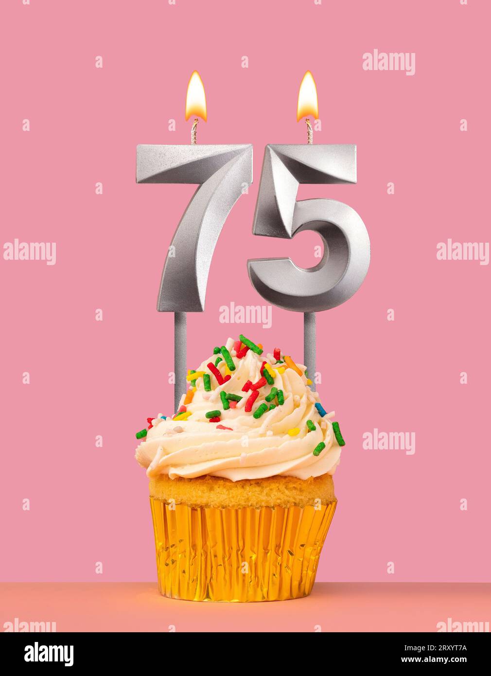 Birthday card with cupcake and candle number 75 Stock Photo - Alamy