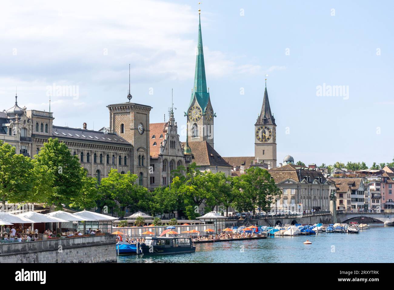 View of Die Altstadt (Old Town) from Quaibrücke, City of Zürich, Zürich ...