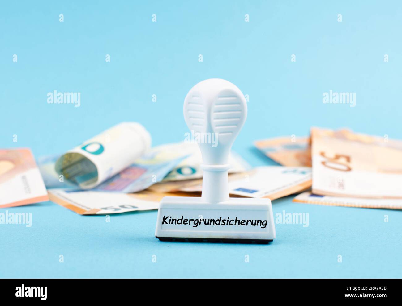 Basic child benefit stands in german language on the stamp, Euro ...