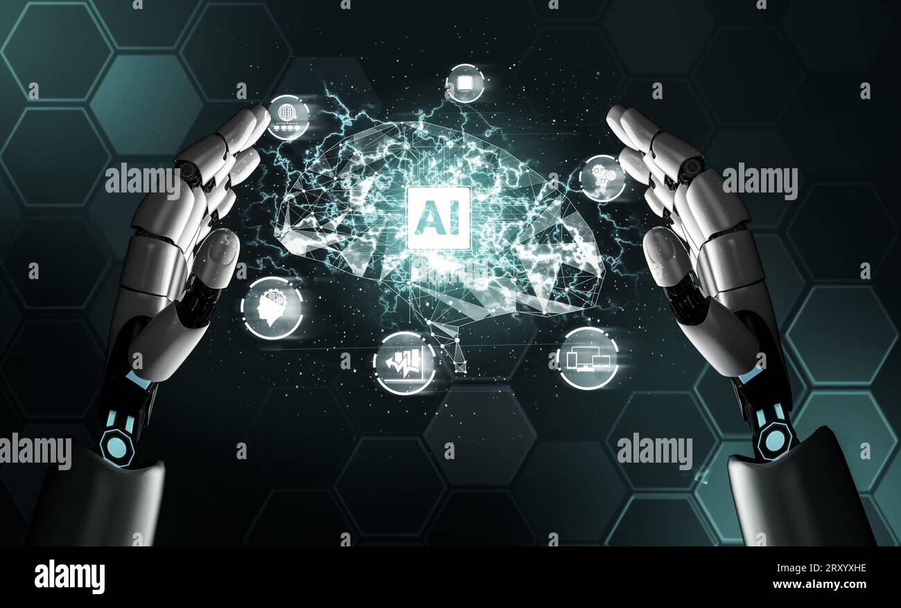 3D Rendering Futuristic robot technology development, artificial intelligence AI, and machine ...