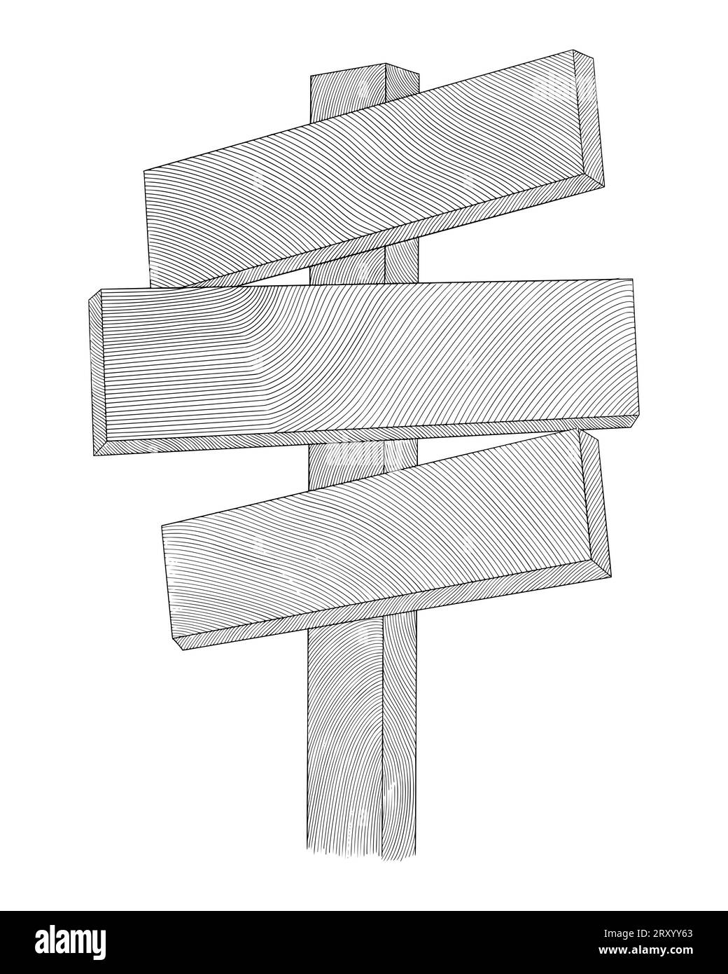 pole with wooden signboard, signpost or guidepost. Vintage engraving ...