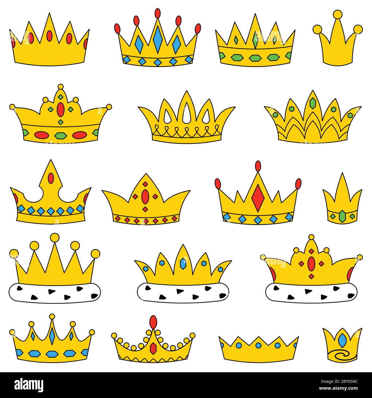 Set of cartoon golden royal crowns vector image isolated on white ...