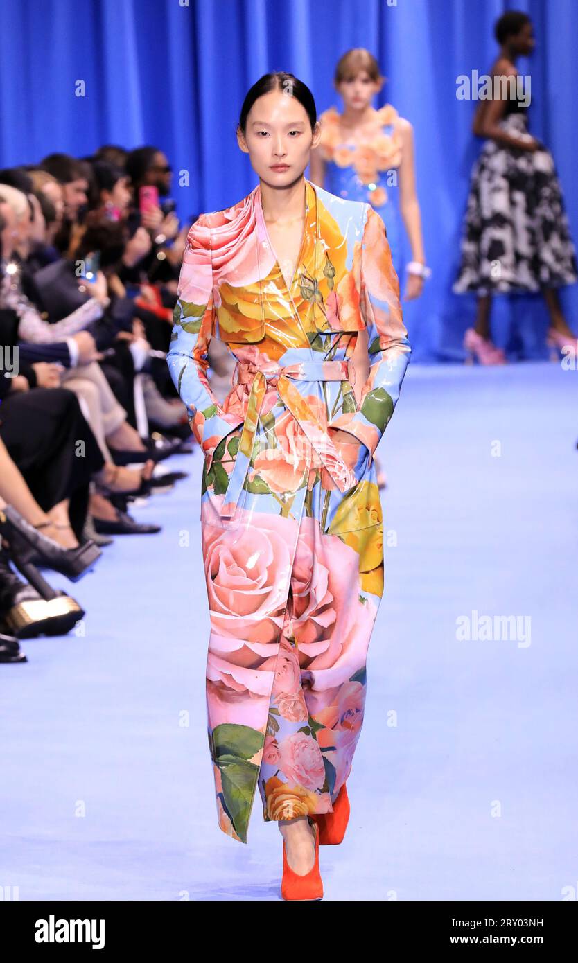A model takes to the catwalk during Balmain's show as part of the ...