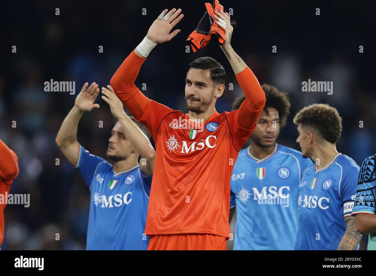 SSC Napoli's Italian goalkeeper Alex Meret celebrate victory after the ...