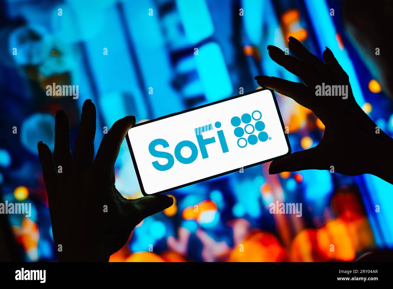 In this photo illustration, the SoFi Technologies logo is displayed on a smartphone screen ...