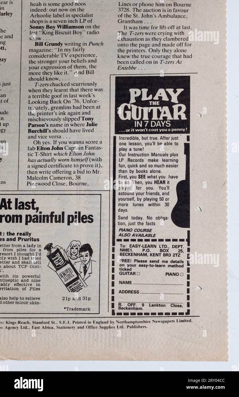 Learn to Play Guitar Advertising in 1970s New Musical Express or NME ...