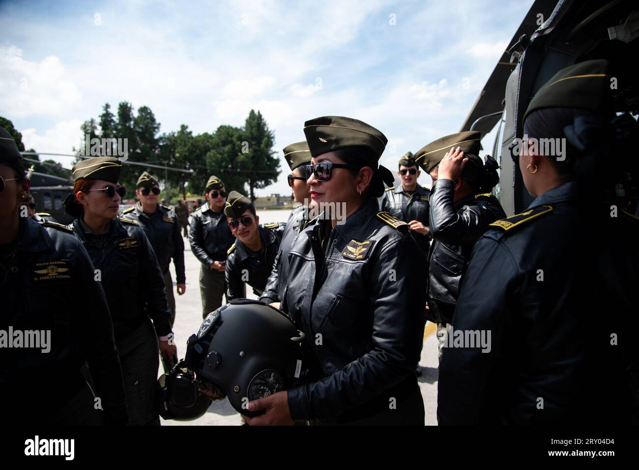 Colombian police helicopter pilots during an event at the CATAM ...