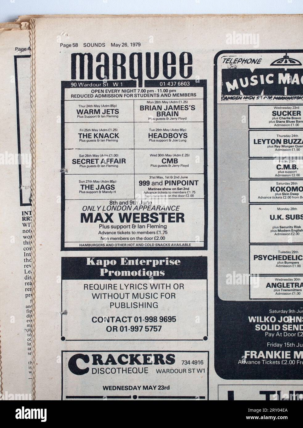 Concert Advertising in 1970s copy of SOUNDS Music Paper Stock Photo - Alamy