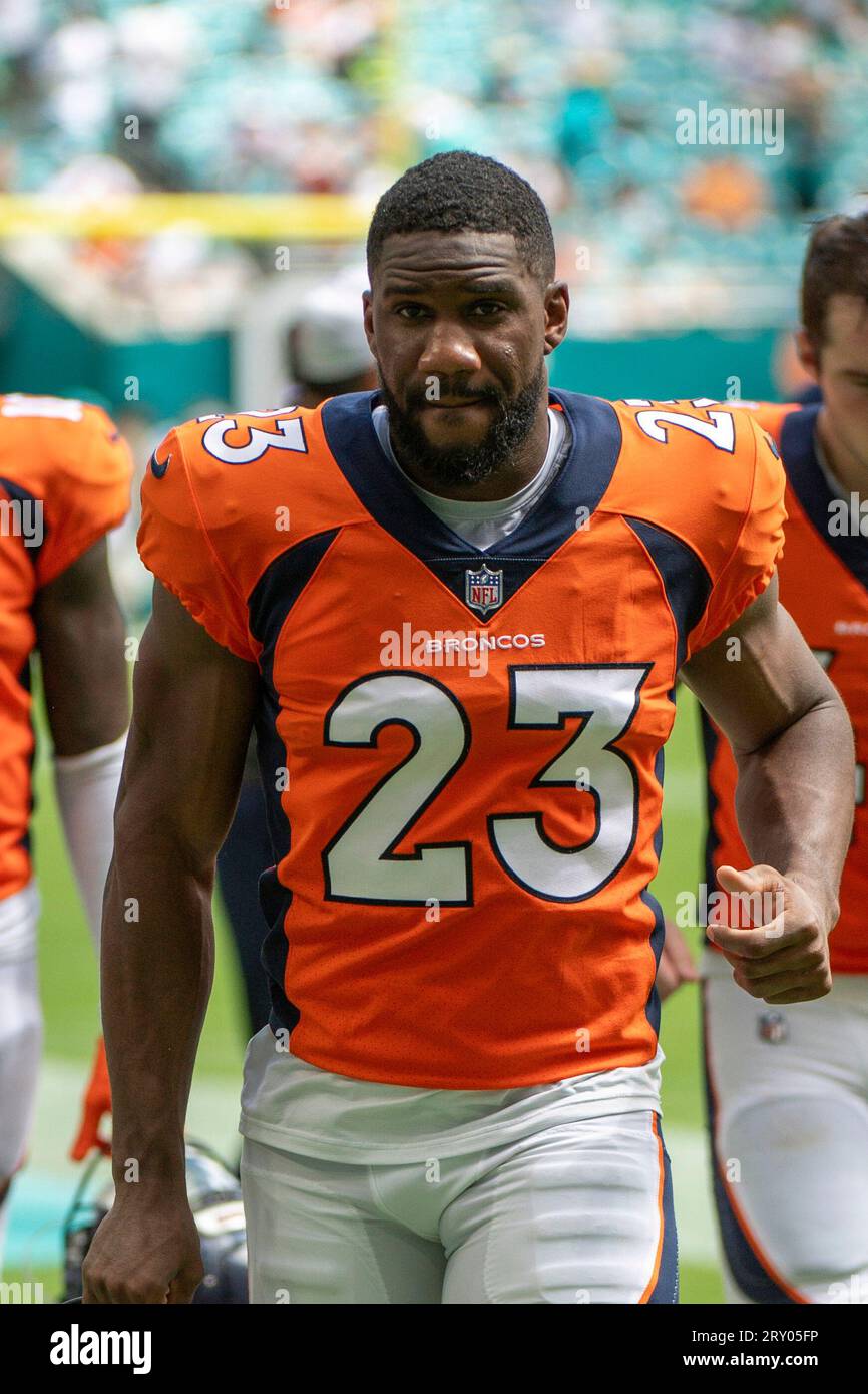 Denver Broncos cornerback Fabian Moreau (23) walks off the field at the ...