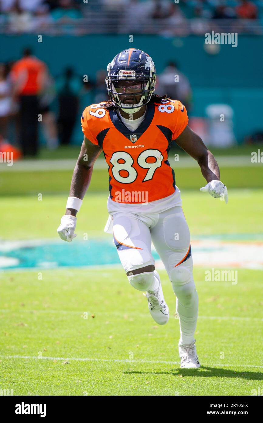 Denver Broncos wide receiver Brandon Johnson (89) runs a play during an ...