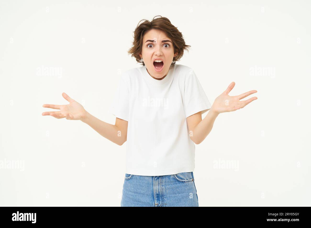 Frustrated young woman, looking upset and disappointed, complaining ...