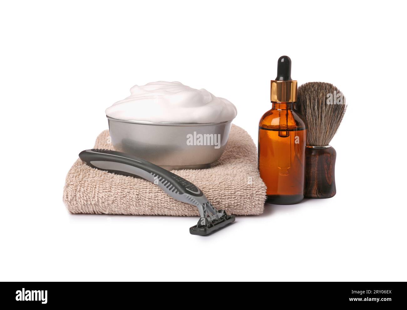 Set of men's shaving tools on white background Stock Photo - Alamy