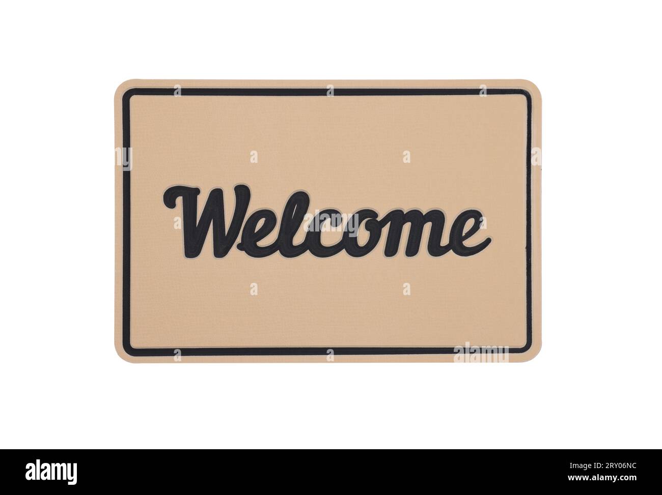 Beige doormat with word Welcome isolated on white, top view Stock Photo ...