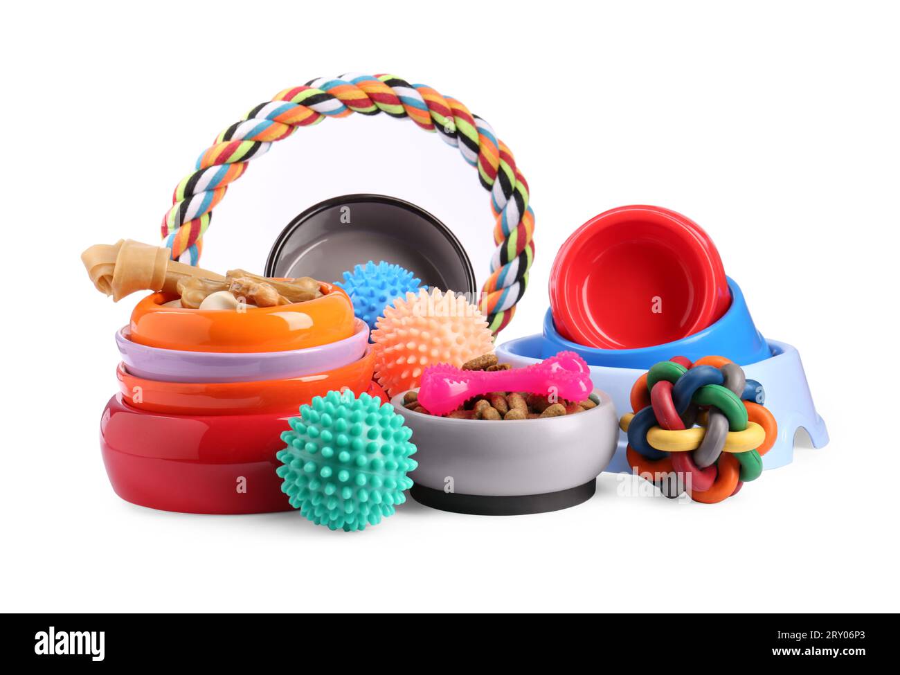 Different pet goods on white background. Shop assortment Stock Photo ...